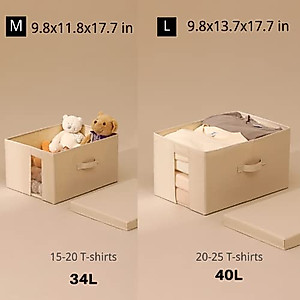 Clothes Storage 2 Pack, Storage Bins with Lids & Clear Window, Large Capacity Closet Organizer, Fabric Storage Containers for Clothing, Blanket, Comforter (M(17.7x11.8x9.8") for 15-20 T-shirts, Beige-1)