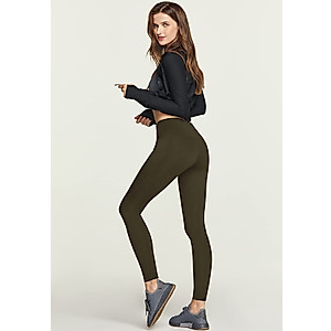 ATHLIO Women's Thermal Yoga Pants, High Waist Warm Fleece Lined Leggings, Winter Workout Running Tights, Thermal Pocket Black/Olive, X-Small