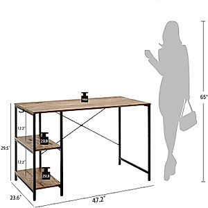 LINSY HOME Computer Desk 47 Inch, Home Office Desk with 2-Tier Storage Shelf, Writing Laptop Table for Gaming Study Working, Easy Assembly, Rustic Brown