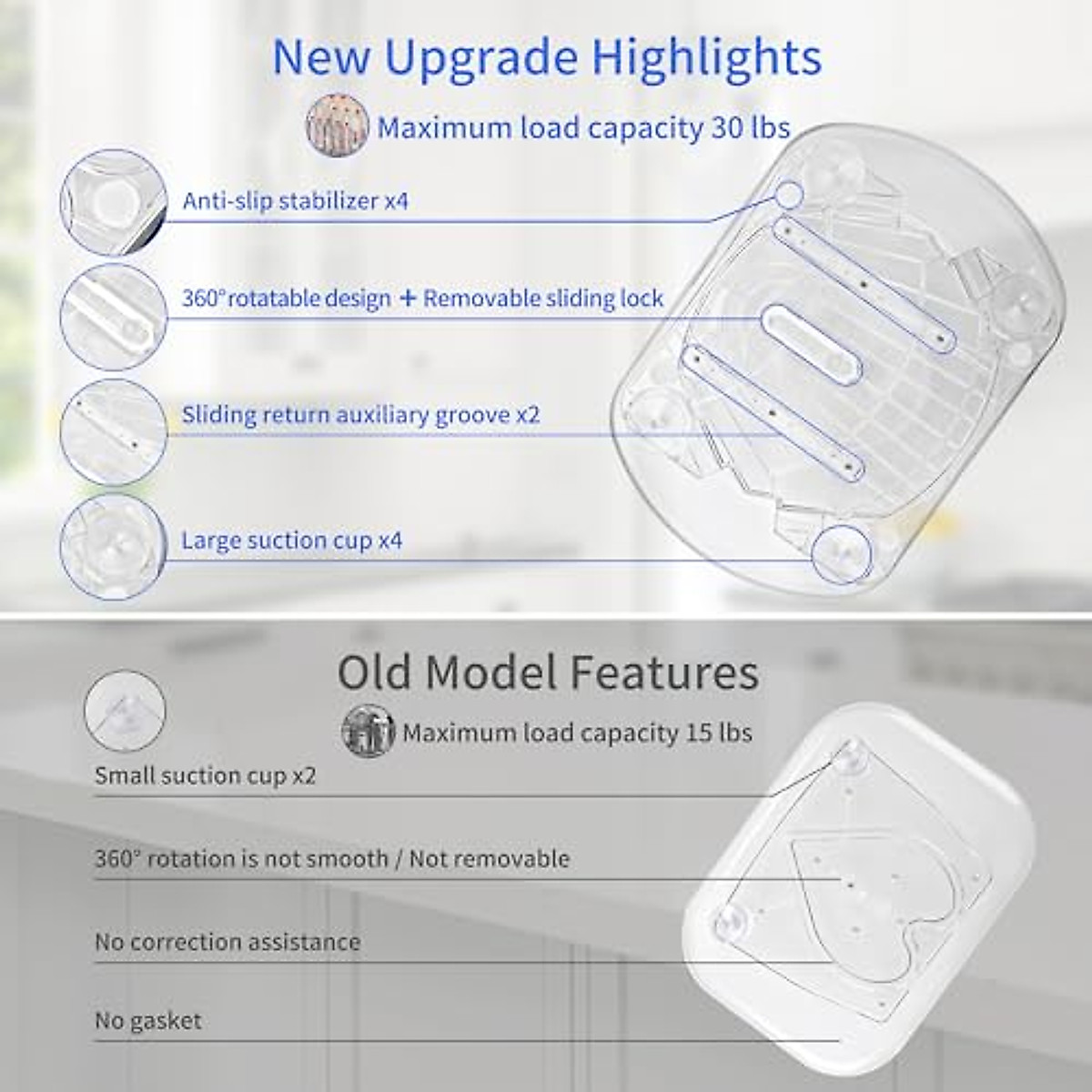 LumenCraft Lazy Susan Turntable Organizer for Refrigerator,15.74'' Clear Rectangular Fridge Organizer Storage,Lazy Susan for Cabinet, Fridge,Table, Pantry, Kitchen, Countertop