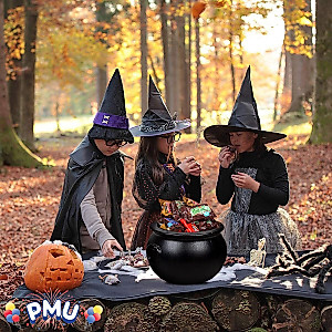 PMU Halloween Cauldron - Blow Mold Plastic Party Accessory - Candy Holder for Kids - Halloween Party Favors & Supplies - 10 Inch Black Pkg/1