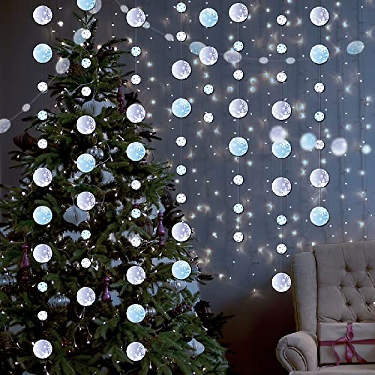 Blue Purple Snowflake Garland for Christmas Decoration Winter Wonderland Frozen Theme Party Hanging Decorations Snow Flake streamer banner backdrop for New Year Wedding Birthday Bridal Baby Shower