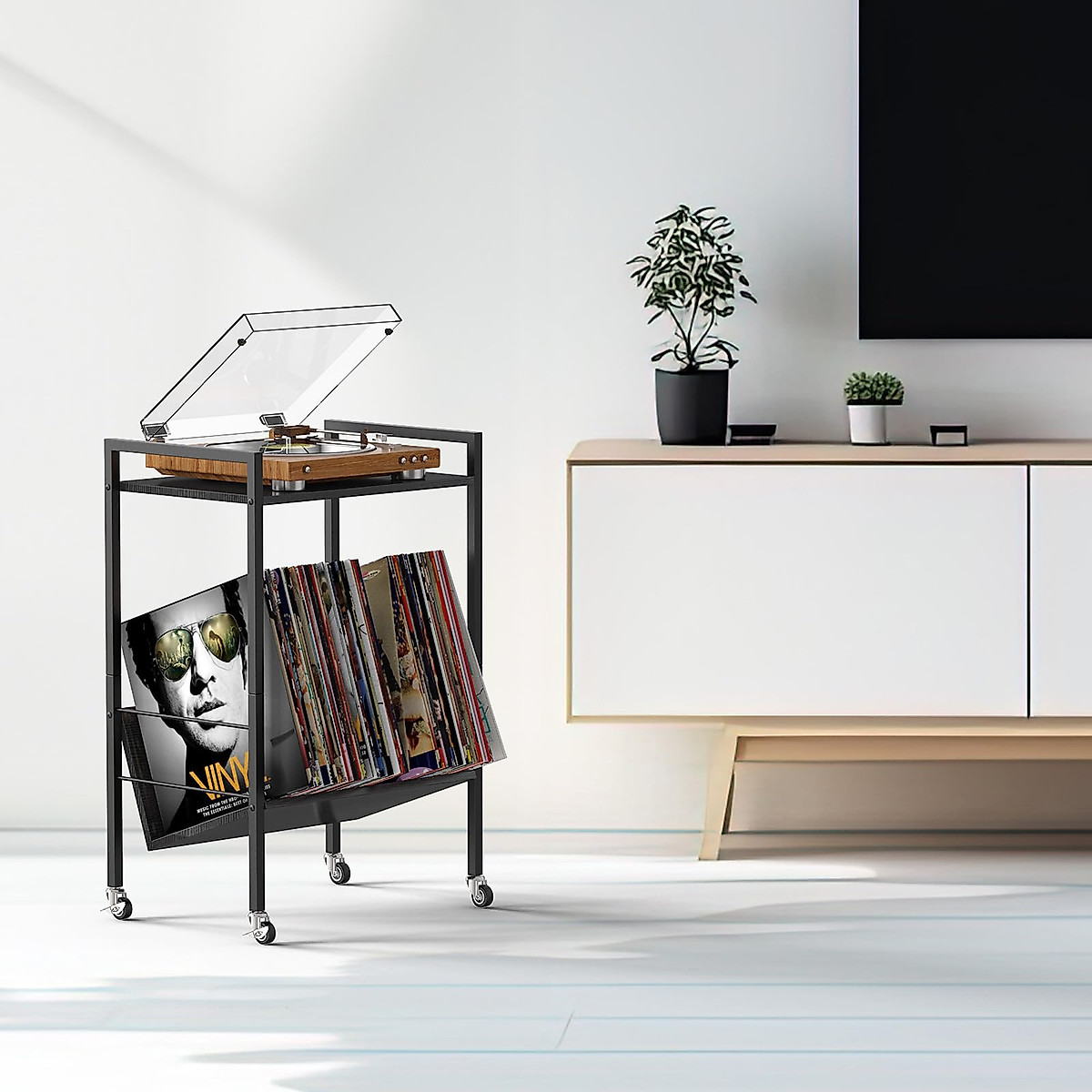 NORCEESAN Record Player Stand Turntable Stand with Record Storage 2 ...