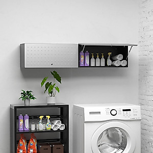 MetalMax Metal Wall Cabinet for Garage Floating Garage Storage Cabinet Wall Mount Shop Cabinet Upper Storage Trailer Cabinet GearBox Flip Up Tool Cabinet Small Wall Steel Cabinet Assembly Required