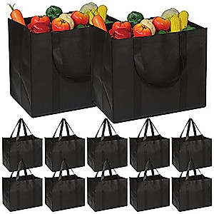 DIOMMELL 12 Pack Reusable Grocery Bags Large Foldable Heavy Duty Shopping Tote Produce Bag with Reinforced Handles for Groceries Clothes Vegetables Fruit, Black