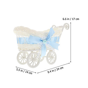 STOBOK Wicker Stroller Decoration Rattan Baby Shower Bassinet Baby Doll Stroller Woven Flower Basket Baby Shower Centerpiece Stroller for Baby Shower - blue