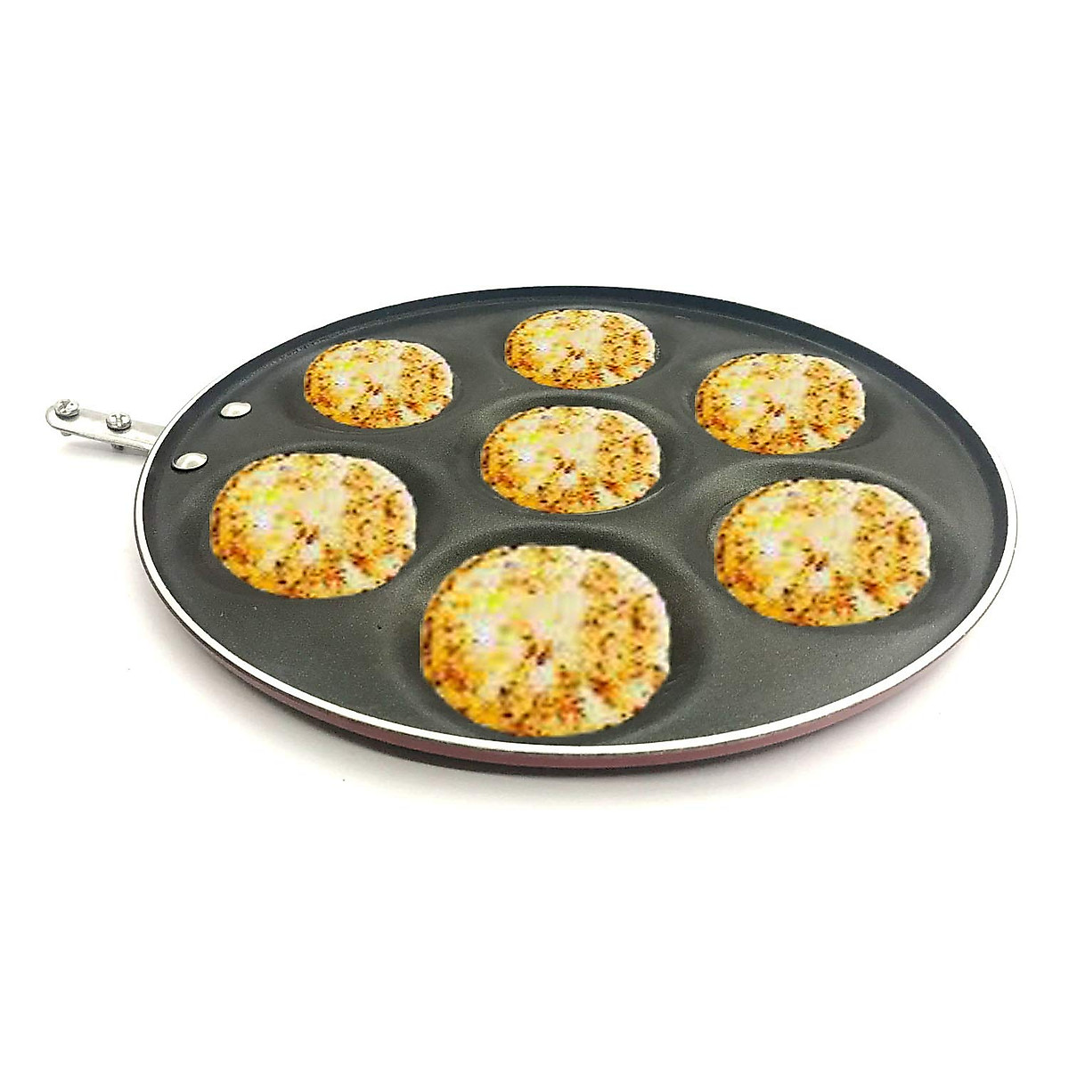 NonStick Mini Uttapam Pan Mini Pancake Maker Mini Crepe pan Idli Pan Pancake Multi-Snack Maker Aluminium Uttapam Tawa Mini Pancake Tava 7 Cavity (275mm)