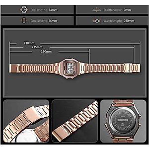 MASTOP Luxury Women Watches Full Steel Electronic LED Digital Fashion Ultra Thin Square Ladies Wrist Watches (Black) (Gold)