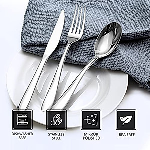 SANTUO Stainless Steel Knives Spoon Forks Set of 12, 4-Piece 9" Dinner Knives + 4-Piece 7.3" Table Spoons + 4-Piece 7.3" Salad Forks, Mirror Polished & Dishwasher Safe Silverware Set