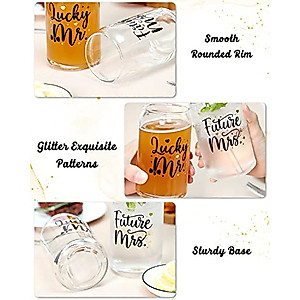 Nefelibata Future Mrs. Lucky Mr. Coffee Cups Beer Can Glasses Set of 2 Engagement Gifts Cup Wedding Bride Groom for Cocktail Juice Large 16 oz Drinking Glass Mason Jar For Couple Wife Husband Woman