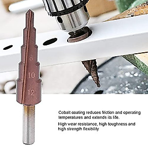 Hole Drill Bit, High Speed Steel M35 Triangular Shank Step Bit Set High Hardness for Wood for PVC Board for Steel(4-12 (5th order))