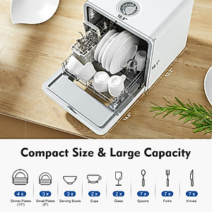LMP Mini Dishwasher Countertop Portable Compact Dishwashers with 4.5 L Built-in Water Tank for Apartments& RVs,6 Programs,No Hookup Needed