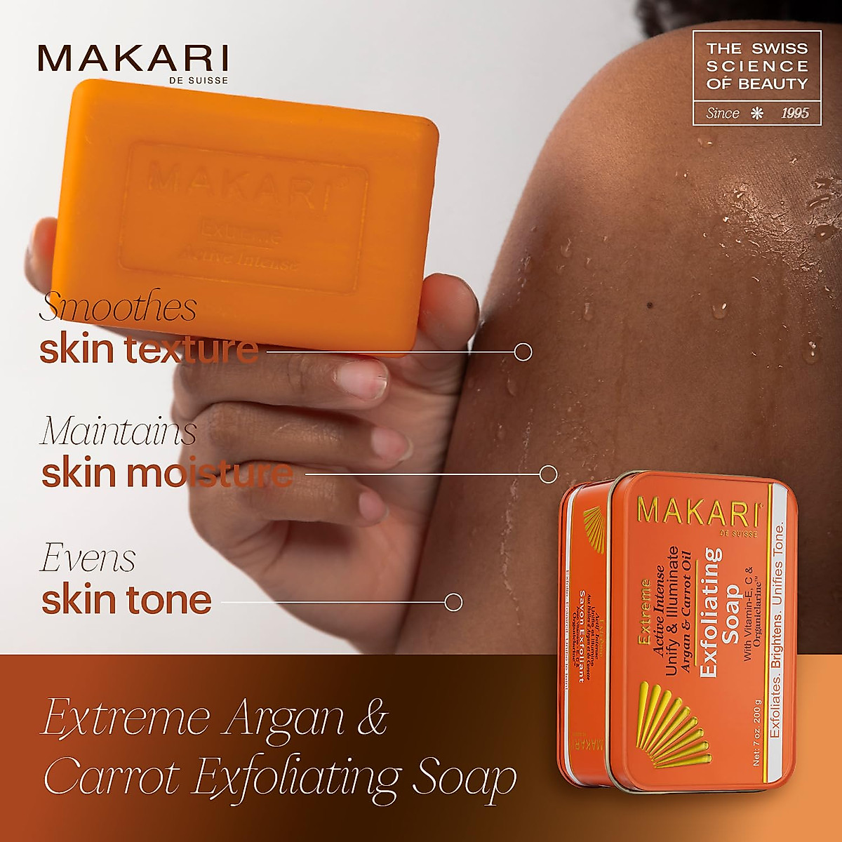 MAKARI Extreme Active Intense Argan & Carrot Oil Exfoliating Soap (7oz) | Advanced Brightening Bar Soap | With Apricot Seed Extract and Vitamins C & E | Helps Reveal Natural Skin Radiance