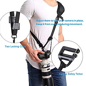 waka Camera Neck Strap with Quick Release, Safety Tether and Underarm Strap, Adjustable Camera Shoulder Sling Strap for Nikon Canon Sony Fuji DSLR Camera, Black