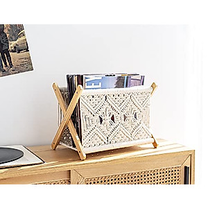 Mkono Macrame Magazine Rack Boho Magazine Holder Storage Standing Basket for Books, Newspapers, Swaddle Blanket, Living Room, Bathroom, Office, Nursery, Home Decor, Medium Size, 14’’L x 10’’W