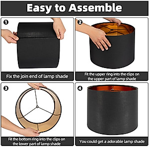 Drum Lamp Shade Set of 2, 13x13x10 inches Easy Assembly Lampshades for Table, Bedside, Floor Lamps, Spider Fitter (BlackGold)