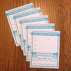 Artistic Media Design Boy Baby Shower Invitations with Diaper Raffle Ticket (Set of 25 with Envelopes)