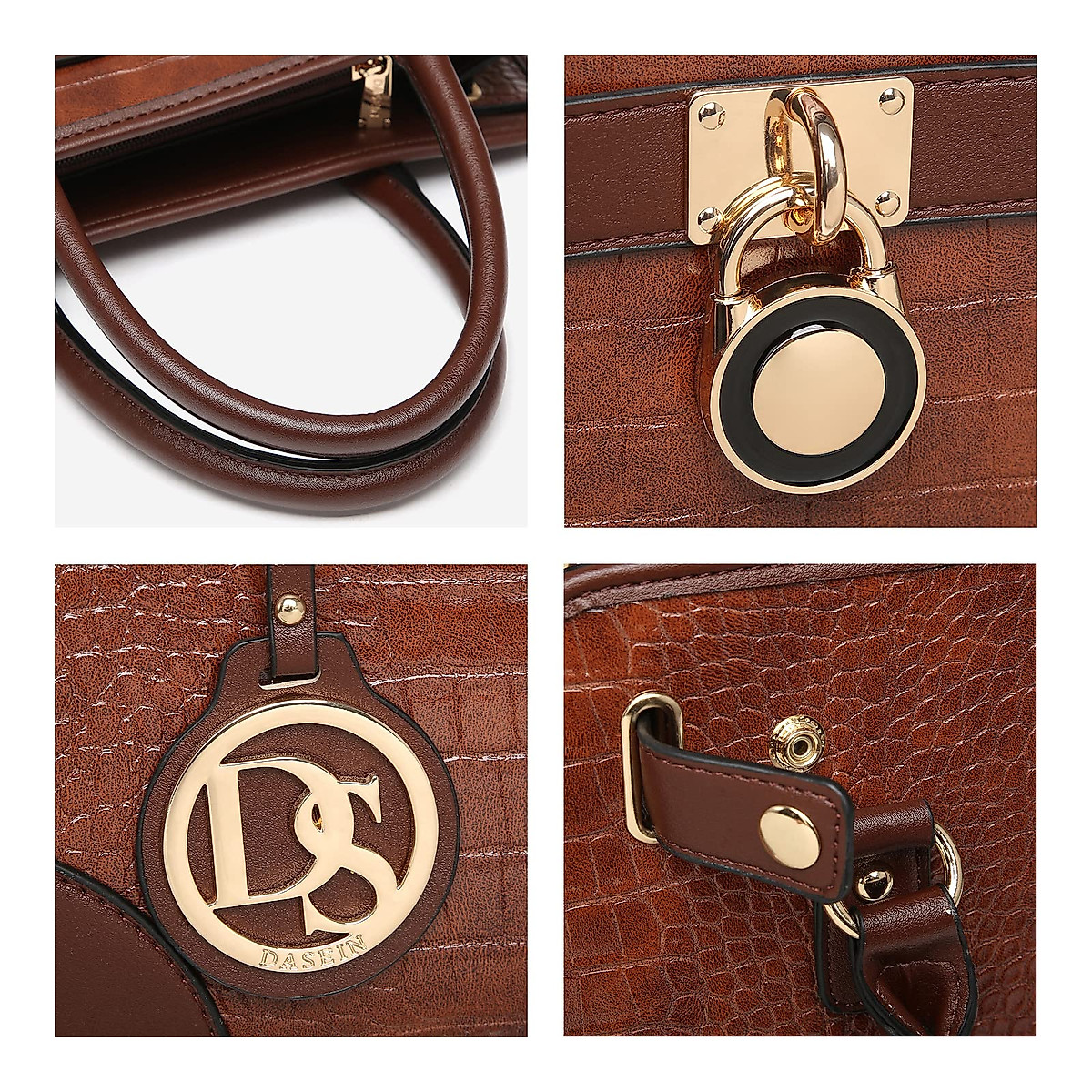 Dasein Women Handbags Top Handle Satchel Purse Shoulder Bag Hobo Bag Work Bag Set 2pcs (Croco Coffee)