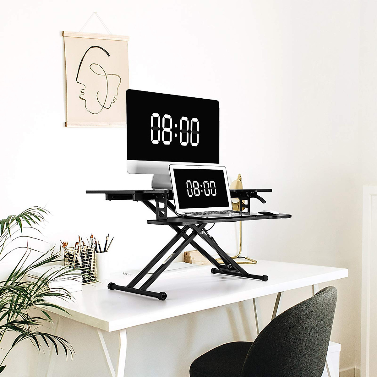 FLEXISPOT 31 inch Standing Desk Converter | Height Adjustable Stand Up Desk Riser, Black Home Office Desk Laptop Workstation with Removable Keyboard Tray (M18M)