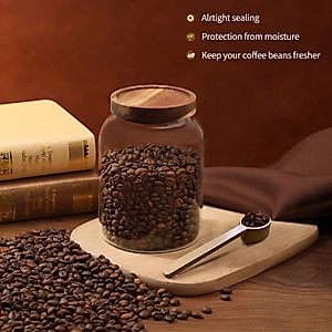 Glass Coffee Storage Jar with Lids Scoop Thicken Glass Coffee Canister Borosilicate Glass Food Containers for Ground Coffee Beans Nut Pasta Sugar Candy Spice Rice Loose Tea