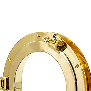 Nagina International Authentic Brass Nautical Heavy Duty Porthole Window with Adjustable Flange | Porthole Windows for Doors at Kitchens & Homes | Nautical Home Decor Accent (20 Inches, Brass)