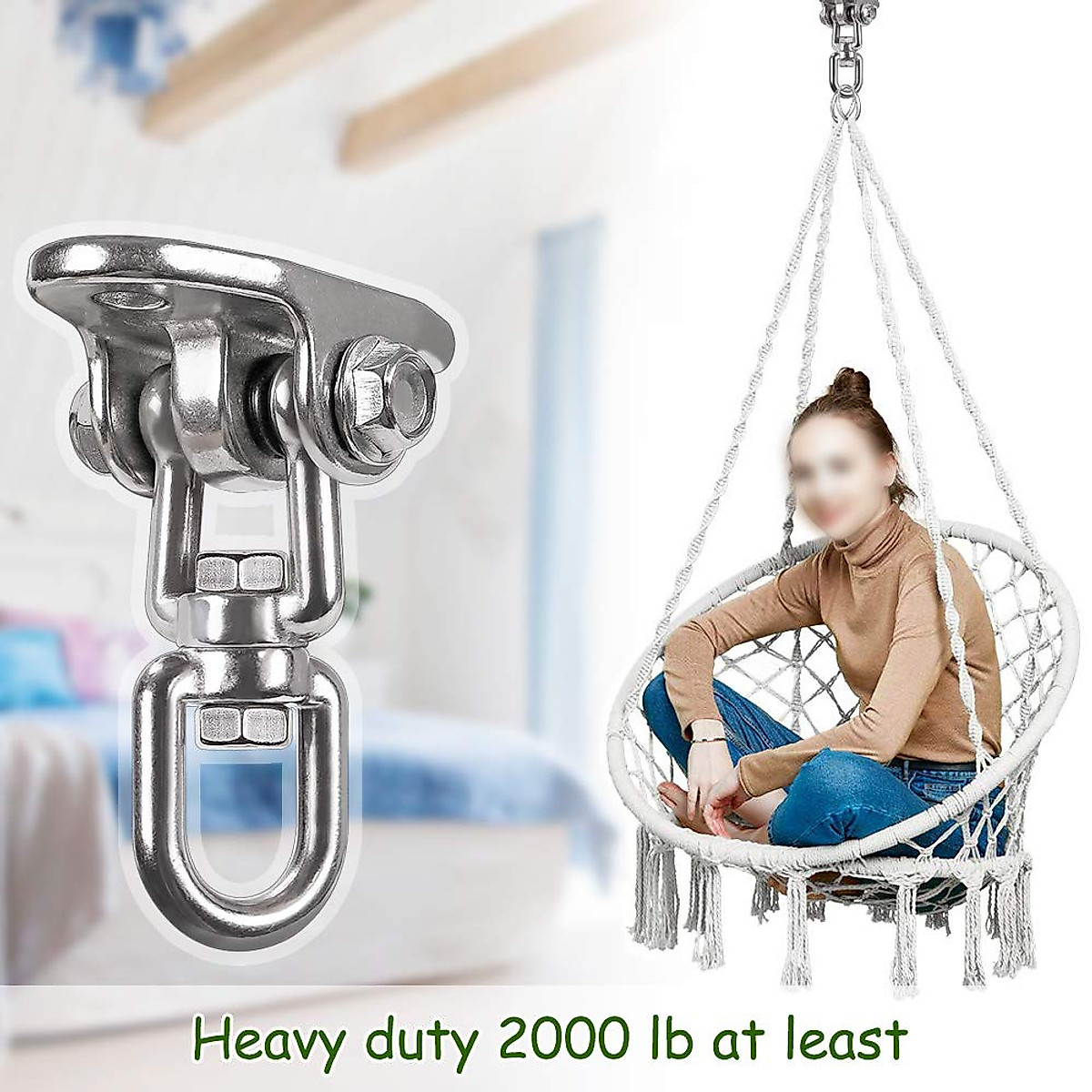 IOH Heavy Duty Swing Hangers Stainless Steel 304, Double Protection Design,【2000 lb Capacity】 360° Rotation, Playground Porch Yoga Seat Trapeze, Hammock Chair, Swing Set Indoor Outdoor