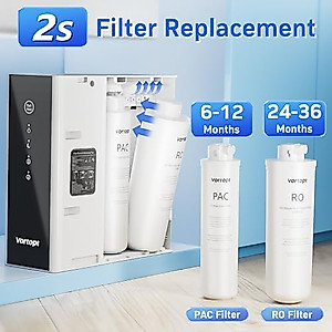 Vortopt Reverse Osmosis System Water Filter - Under Sink Water Purifier, Tankless RO Water Filter System, 0.0001um Purification for Drinking, Reduces TDS