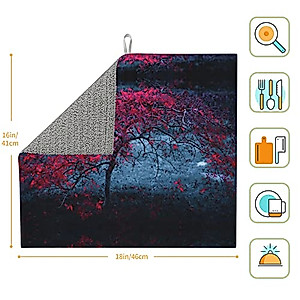 Scenery Tree Printed Drying Mat For Kitchen Ultra Absorbent Microfiber Dishes Drainer Mats Non-Slip Silicone Quick Dry Pad - 18 X 16inch