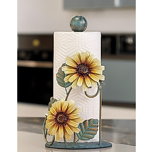 Sunflower-Themed Paper Towel Holder- Indoor Decorative Accent and Practical Accessory for Kitchen & Dining-Beautifully Designed Rustic Farmhouse Stand for Countertops,Complementing Sunflower Dish Sets
