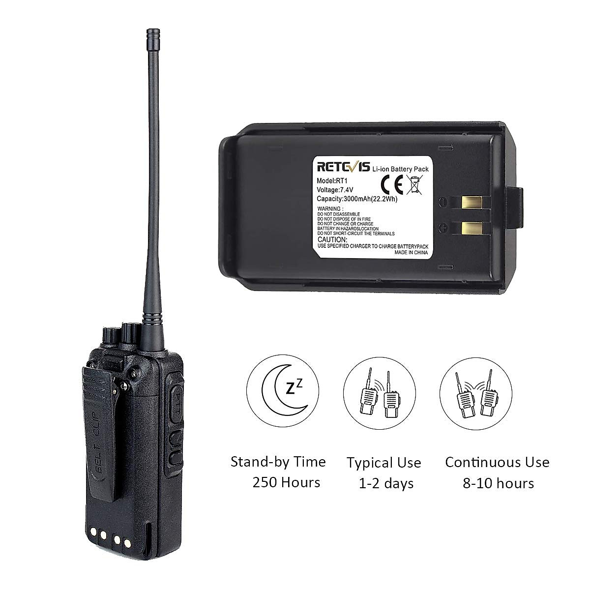 Retevis RT1 Long Range Walkie Talkies,High Power 2 Way Radio with 3000mAh Rechargeable,Emergency Alarm Walkie Talkie for Hunting(2 Pack)