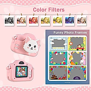 Wennzy Mini Cartoon Kids Digital Camera 1080P Digital Video Camera for Kids Dual Lens 2.0 Inch IPS Screen 4X Zoom Built-in Battery, Perfect Birthday for Boys Girls