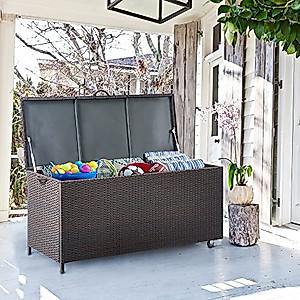 Outdoor Patio Wicker Storage Container Deck Box made of Antirust Aluminum Frames and Resin Rattan, 86-Gallon (Brown) (Large, Brown)