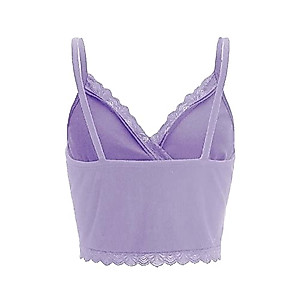 MakeMeChic Women's Y2K Lace Trim V Neck Sleeveless Cami Crop Top Camisole Lilac Purple XS
