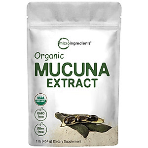 Micro Ingredients Organic Mucuna Pruriens Extract Powder,1 Pound (908 Servings), Pure Mucuna Supplement, Promote Mood, Brain Health and Boosts Immune System, Energy, Vegan Friendly