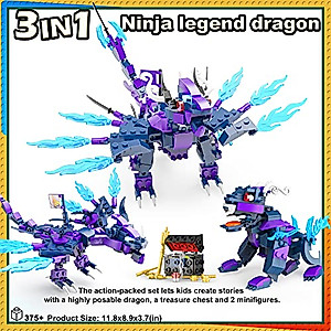 EDUCIRO 3in1 Legendary Dragon Building Toy Set for Kids Ages 6+ (375 Pieces), Featuring Fly Dragon - Kylin and 2 Battle Ninja Knights and a Treasure Chest