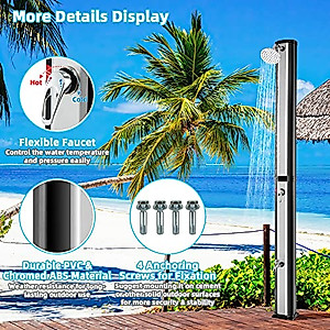 Giantex 7.2 FT 10 Gallon 2-Section Solar-Heated Outdoor Shower, Pool Shower W/Free-Rotating Shower Head, Foot Tap Spigot, Faucet, Temperature and Pressure Adjustment for Backyard, Garden, Beach Spa