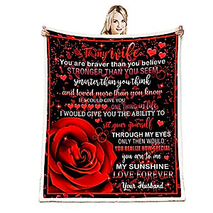 CYREKUD to My Wife Blanket,to My Wife Gifts from Husband Throw Blanket,Valentine Blanket Throw,Valentine Gifts for Women,Red Rose Valentine Day Gifts Blanket for Sofa Couch Decor 50"x 60"