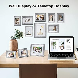 Povrgive Picture Frames Set of 10 Gray Wood Grain, Bulk MDF Frames for 8x10, 5x7, 4x6 Photos Real Glass for Wall or Tabletop