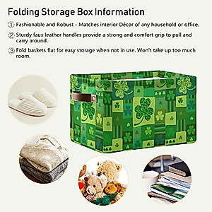 ALAZA Happy St.Patrick's Day Clover Leaf Plaid Foldable Storage Box Storage Basket Organizer Bins with Handles for Shelf Closet Living Room Bedroom Home Office 2 Pack