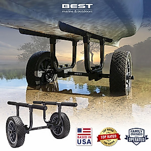 Best Marine and Outdoors Kayak Cart, Heavy Duty Dolly, 450lb Weight Capacity, Flat Free Airless Wheels, Adjustable Width Trolley Carrier, Canoe & Kayak Trailer Accessories