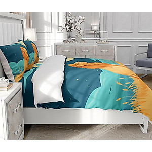 Moinlizy 3D Lonly Lion and Moon Printed Duvet Cover Set Bedding Sets Twin Size with 1 Piece Duvet Cover 2 Pieces Pillow Cases Ultra Durable Microfiber No Comforter