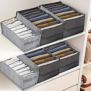 3PCS Washable Wardrobe Clothes Organizer, Foldable Drawer Organizer For Jeans, Pants, Leggings, T-Shirts, Skirts, Socks, Kid (SET OF 3,7&7&9 GRIDS), Grey, LS-C211203