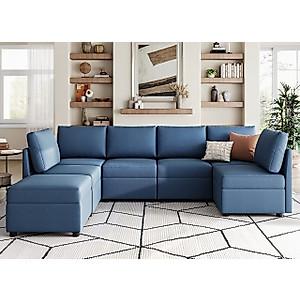 LINSY HOME Modular Sectional Sofa, U Shape Oversized Sofa Couch with Storage, Memory Foam, Modular Sectionals with Ottomans, 7 Seat Living Room Furniture Sofa Sets with Chaise, Blue