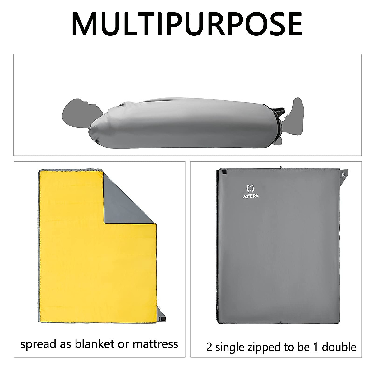 ATEPA 3 Season Camping Sleeping Bag Lightweight Sleeping Bags for Adults Portable Envelope Backpacking Sleeping Bags for Indoor & Outdoor Traveling Hiking