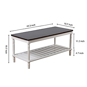 CHEEMHOM Farmhouse Coffee Table - 43" Oblong Solid Wood Table with Storage Shelf, Rustic Vintage Living Room Table Brown/White
