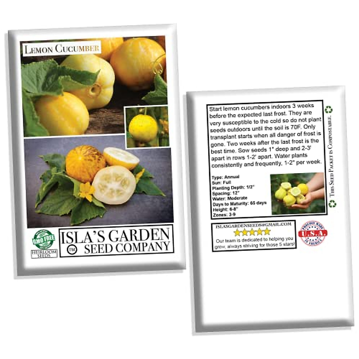 Lemon Cucumber Seeds for Planting,125+ Heirloom Seeds Per Packet, (Isla's Garden Seeds), Non GMO Seeds, Botanical Name: Cucumis sativus 'Lemon', Great Gift for Home Garden