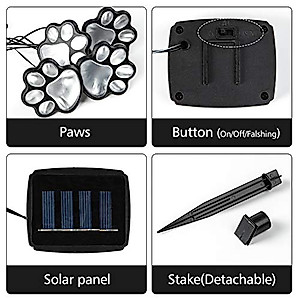 Solar Dog Cat Animal Paw Print Lights, LED Solar Garden Path Lawn Yard Decor Lamp, Cat, Puppy Animal Garden Lights Paw Lamp for Pathway, Outdoor Decorations-Solar Paw(Warm White)