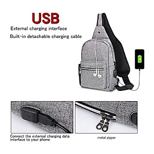 MOSISO Sling Backpack Hiking Daypack with USB Charging Port Outdoor Shoulder Bag, Gray