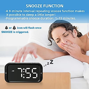 Searon Alarm Clock for Bedroom - Digital Desk Clock for Kids Dimmable LED Display, Dual Loud Alarms, Programmable Snooze, 12/24H, DC 5V/1A USB Port Charger - 5.6 x 2 x 2.8 Inches