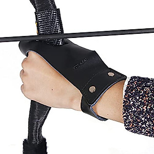 Huntingdoor Archery Hand Guard Shooting Glove Hand Protector Traditional Longbow Protective Gear Cow Leather for Left Hand Shooters Black